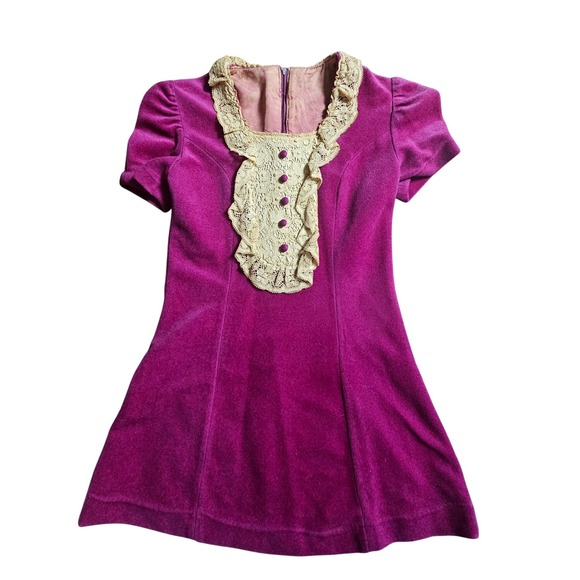 Dresses | Vintage Girls Lace Bib Collar Magenta Velvet Dress M Purple ...